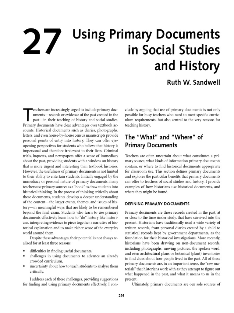 Using Primary Sources in the Classroom: Defining Documents, Their Uses ...