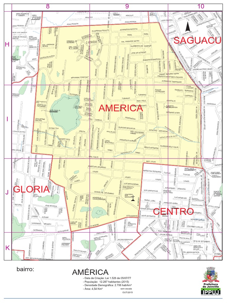 Mapa Do Bairro América, Município de Joinville, Out2015