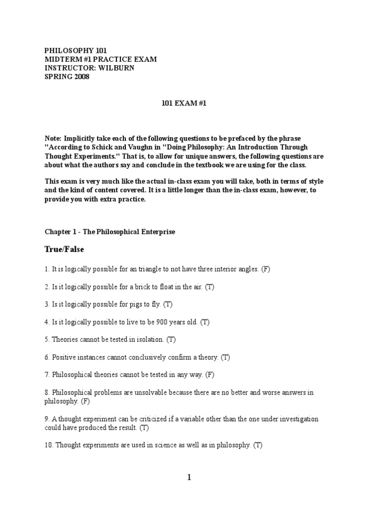 101 Practice Exam 1 Spring 2008 | PDF | Mind | Psychological Attitude