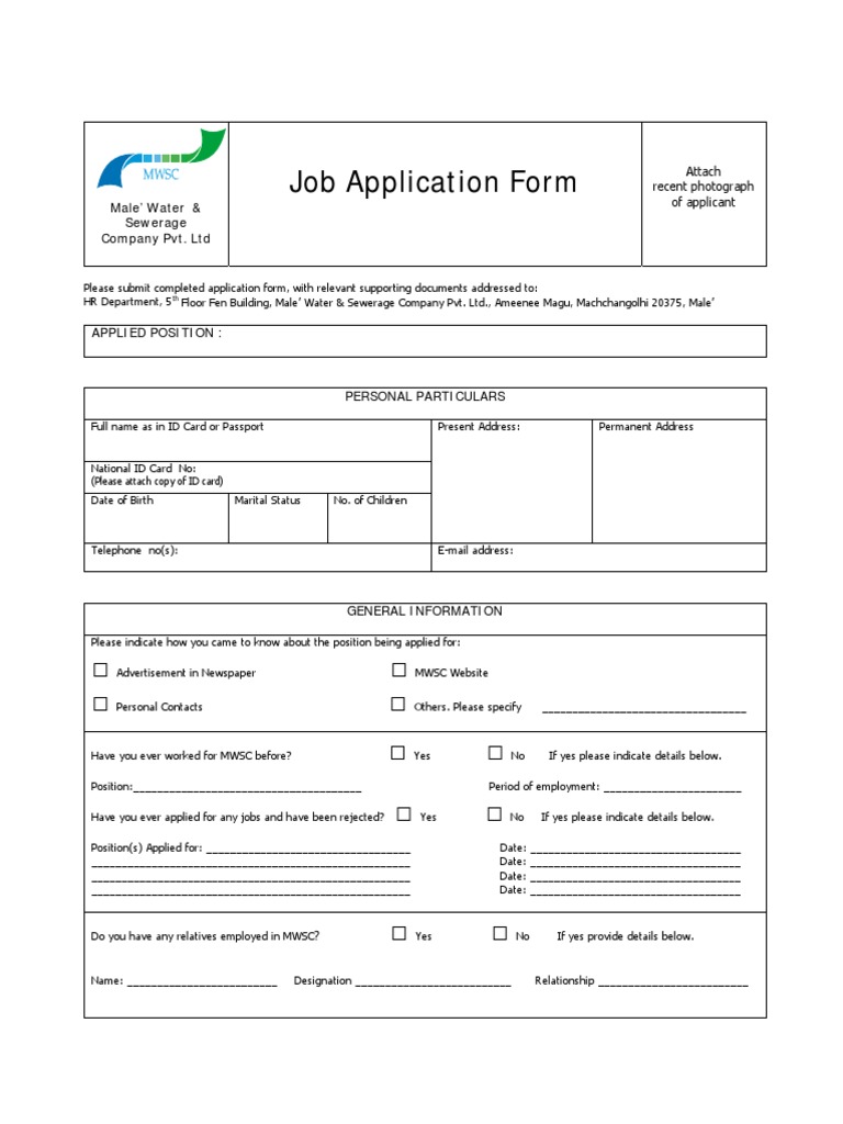 Job Application Form | PDF | Identity Document | Government