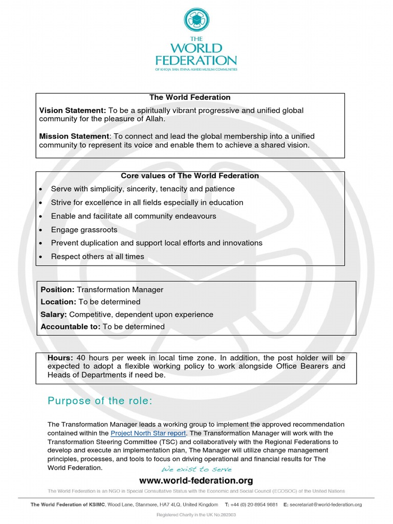 Transformation Manager Job Description | PDF | Business Process ...