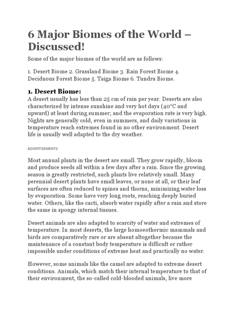 6 Major Biomes of The World | PDF | Grassland | Desert