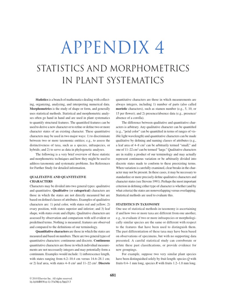 Appendix 4: Statistics and Morphometrics in Plant Systematics ...