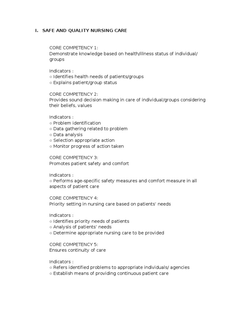 I. Safe and Quality Nursing Care | PDF | Competence (Human Resources ...
