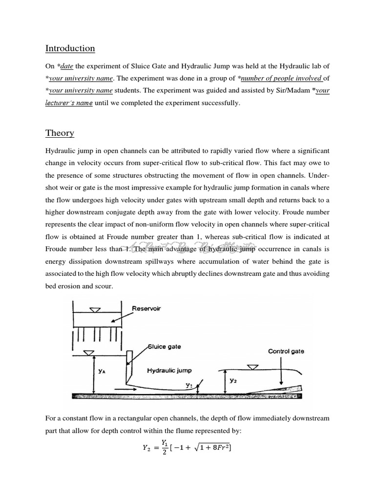 Hydraulic Jump Analysis in Sluice Gate Experiment | PDF | Hydraulic ...