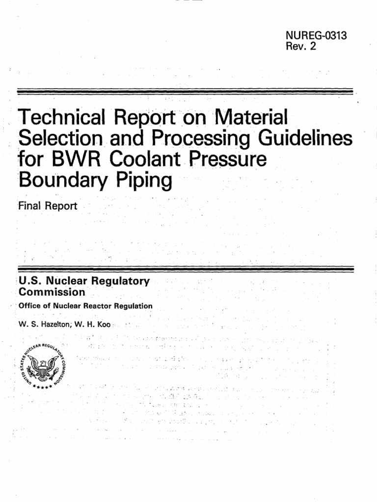 NUREG-0313 - Rev-2 - Material Selection and Processing For BWR Piping ...