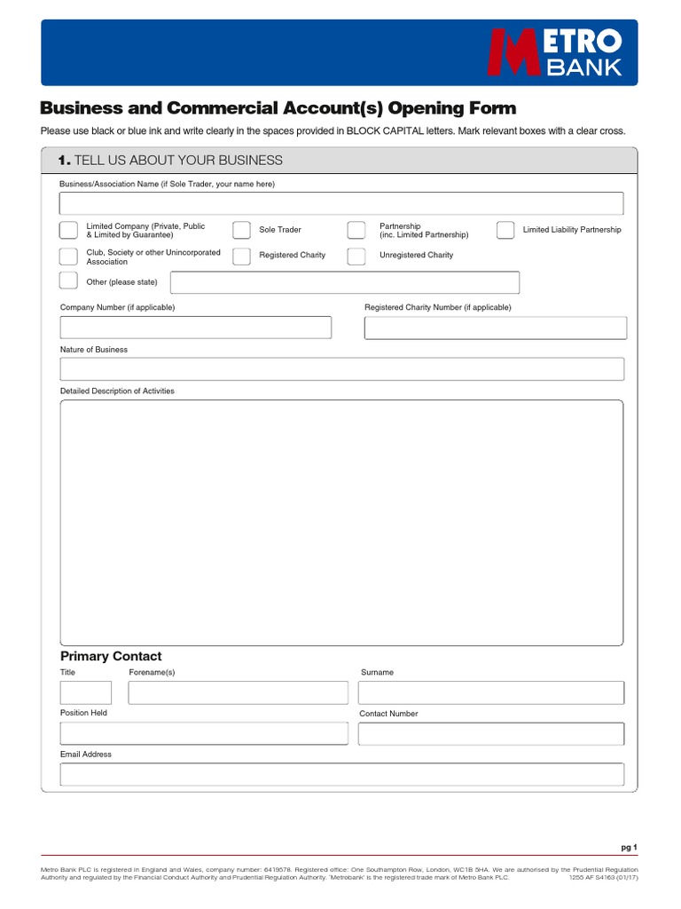 Metro Business and Commercial Account Opening Form & Mandate ...
