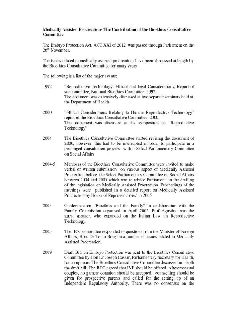 Contribution To Embryo Protection Act | PDF | Committee | Bioethics