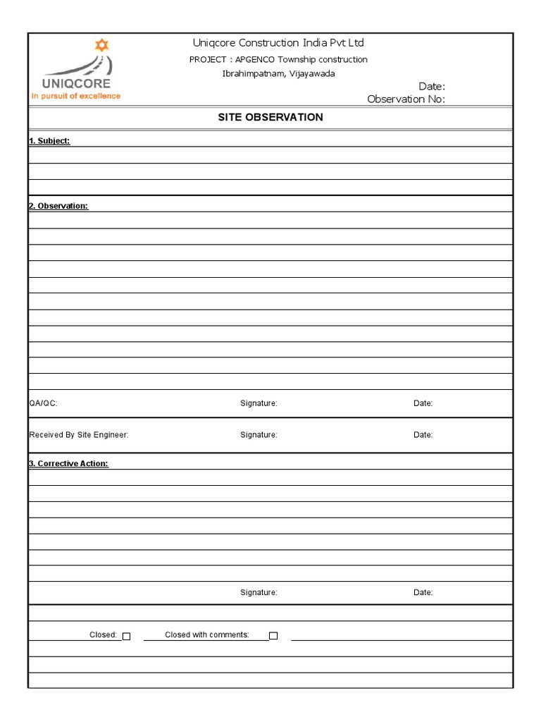 Uniqcore Construction Site Observation Report | PDF