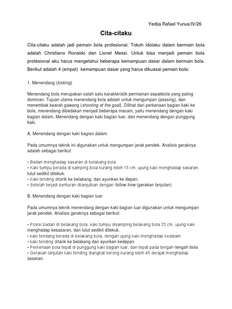 Cita-citaku Menjadi Pemain Sepak Bola | PDF