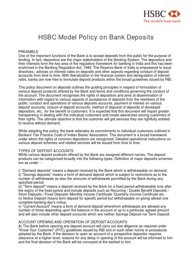 Policy On Bank Deposits | Download Free PDF | Deposit Account | Reserve ...