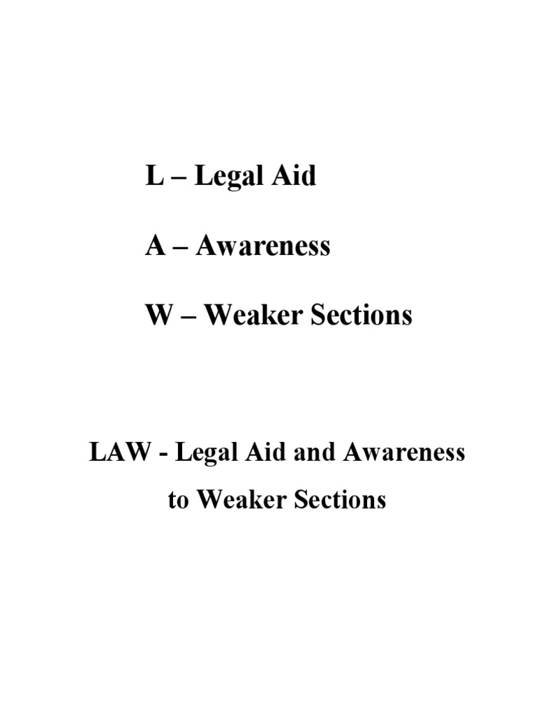 L - Legal Aid A - Awareness W - Weaker Sections | PDF | Legal Aid ...