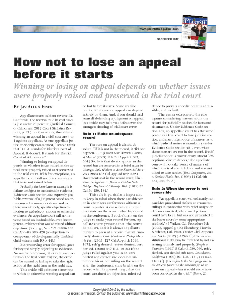 How Not To Lose An Appeal Before It Starts | PDF | Appeal | Summary ...