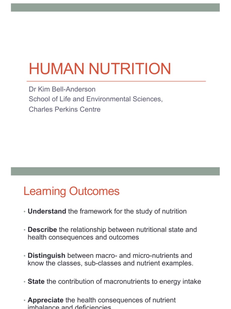 Human Nutrition: DR Kim Bell-Anderson School of Life and Environmental ...