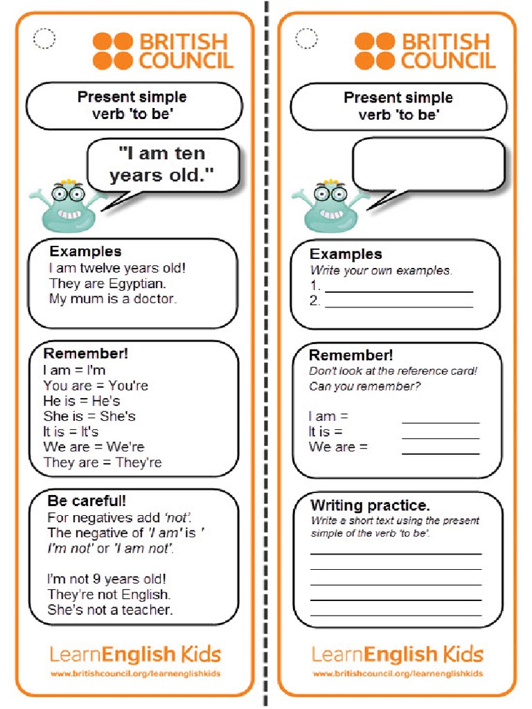 Grammar Practice Reference Card Present Simple Verb To Be PDF | PDF