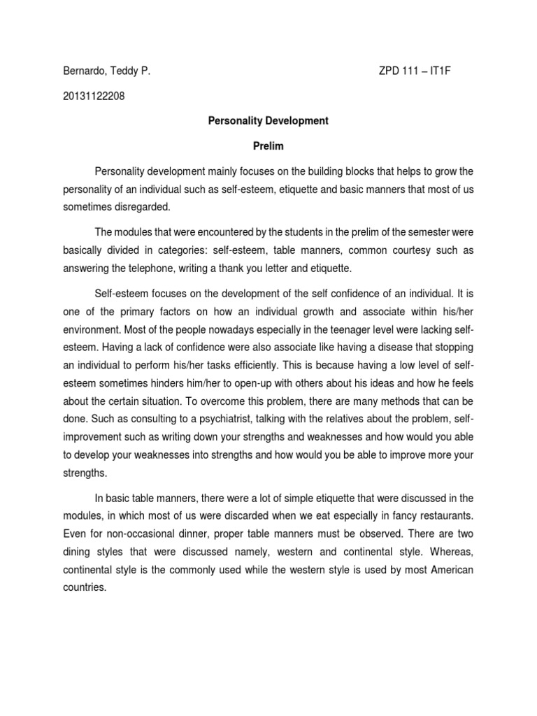 Personality Development Essay | PDF