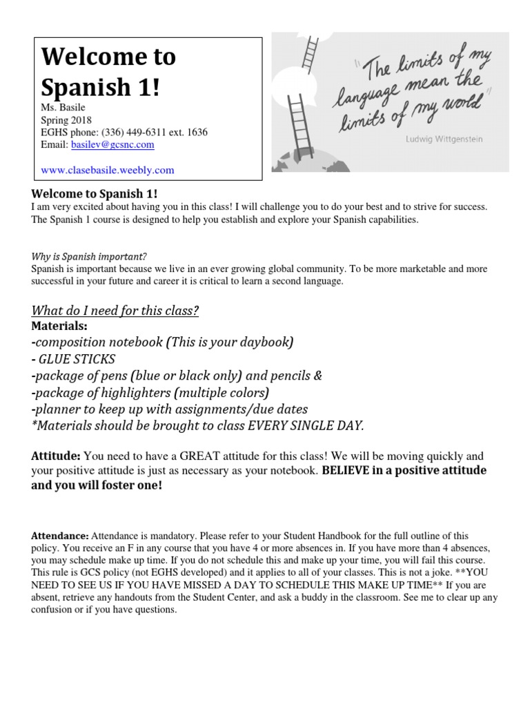 Spanish 1 Student Guide | PDF | Teachers | Schools