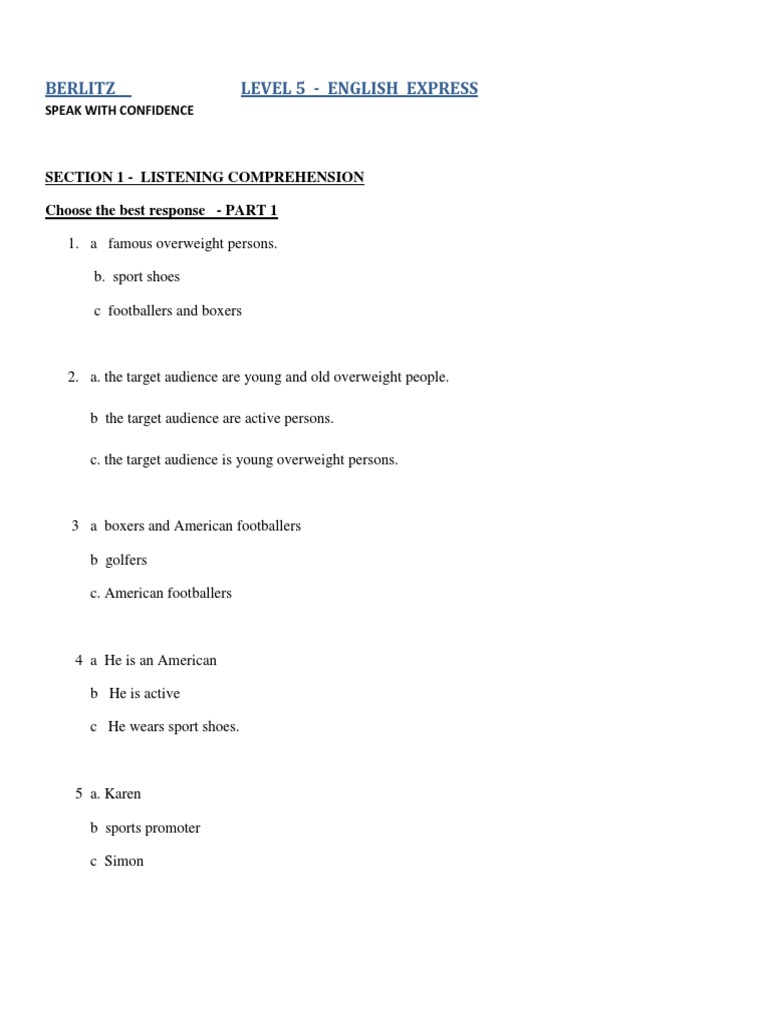 Berlitz Express Level 5 Final Test | PDF | News | English Language