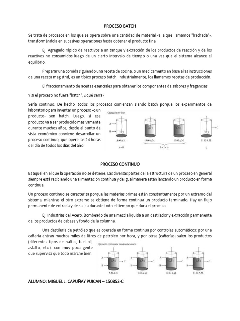 Proceso Batch y Continuo | Descargar gratis PDF | Bienestar | Medicina