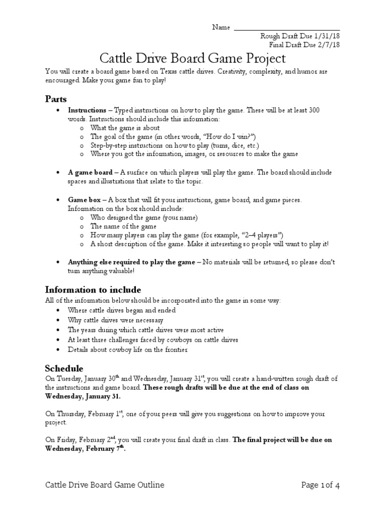 Cattle Drive Board Game Project Outline | PDF | Communication | Cognition
