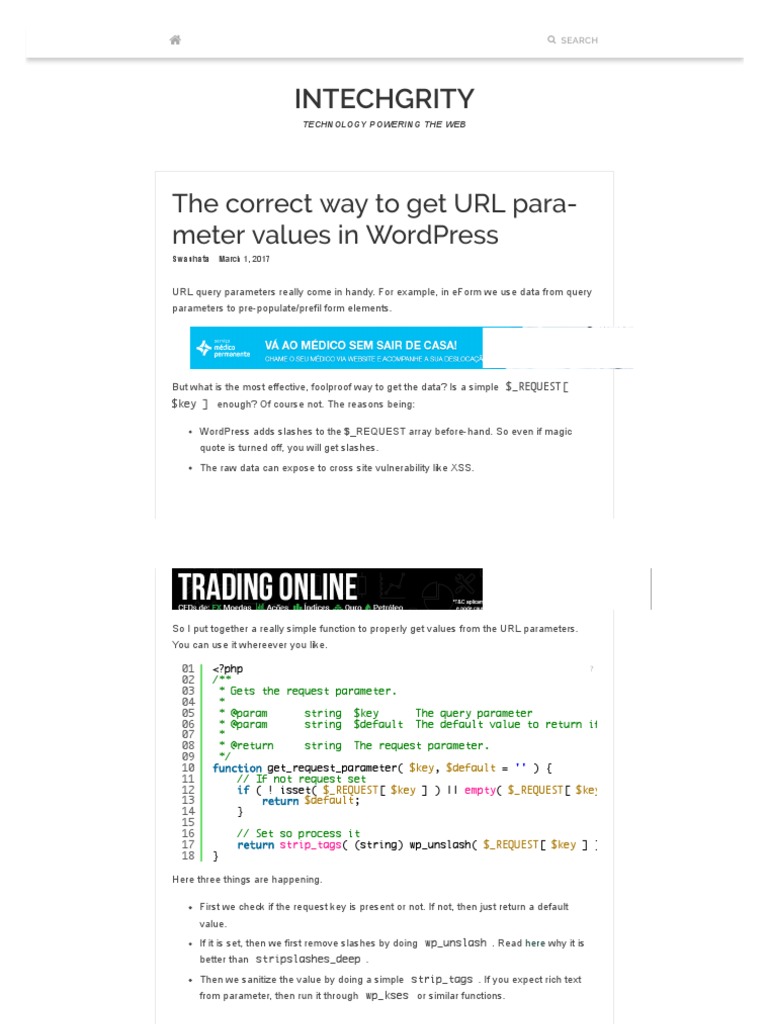 Get Url Query Parameter Values In Wordpress To Use With Plugins Themes Pdf Word Press Php