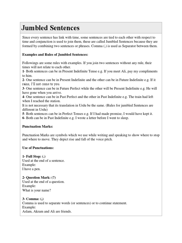 Jumbled Sentences Rules Explained | PDF | Comma | Punctuation