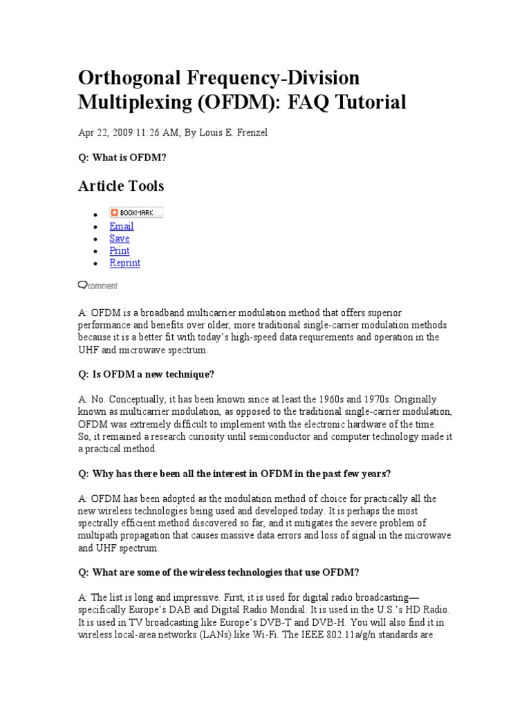 Orthogonal Frequency-Division Multiplexing (OFDM) : FAQ Tutorial | PDF ...