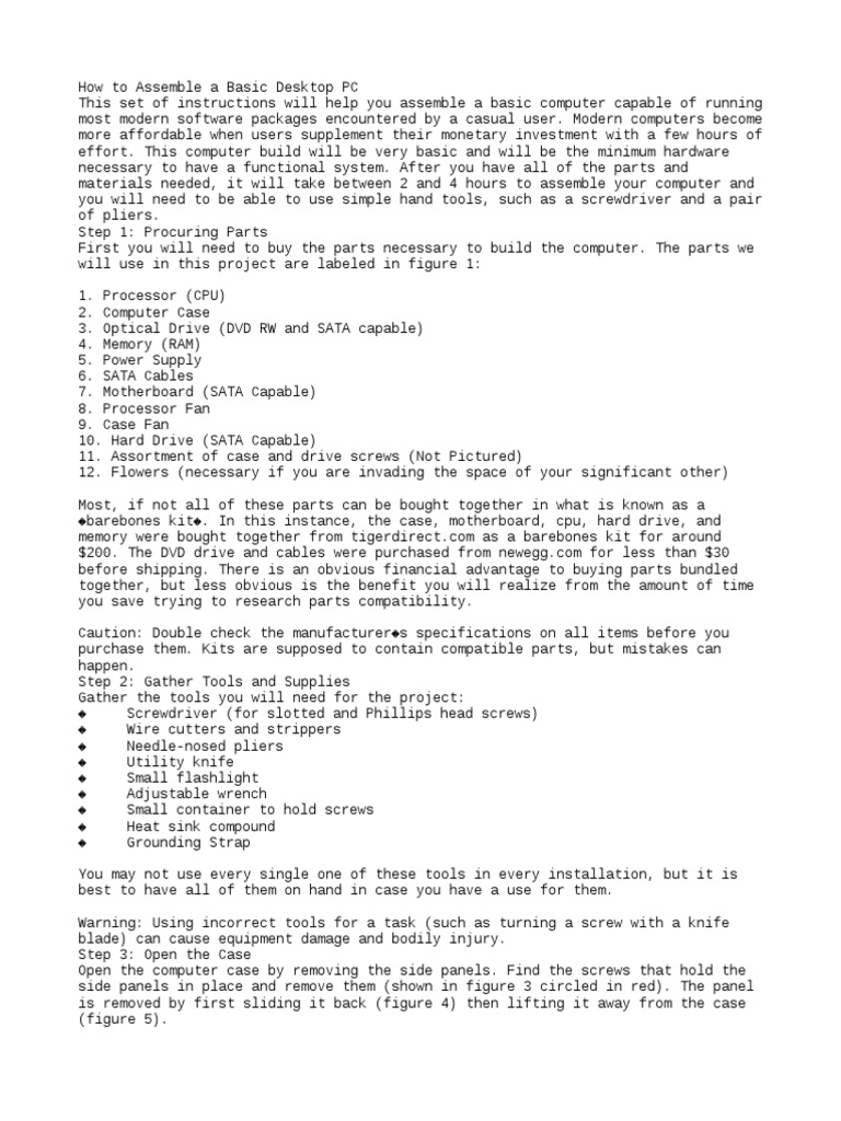 How To Assemble A Basic Desktop PC | PDF | Installation (Computer ...