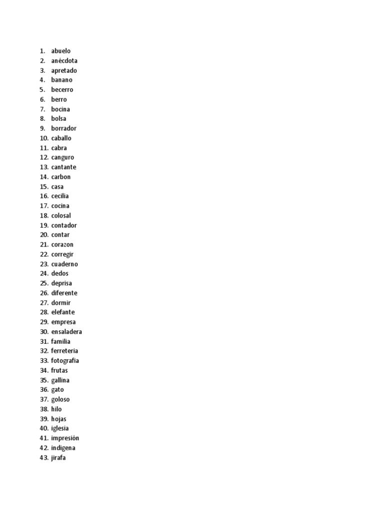 100 Palabras en Orden Alfabetico 100 Palabras en Orden Alfabetico