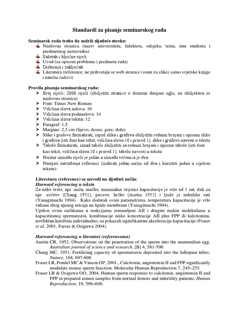 Standardi Za Pisanje Seminarskog Rada A | PDF