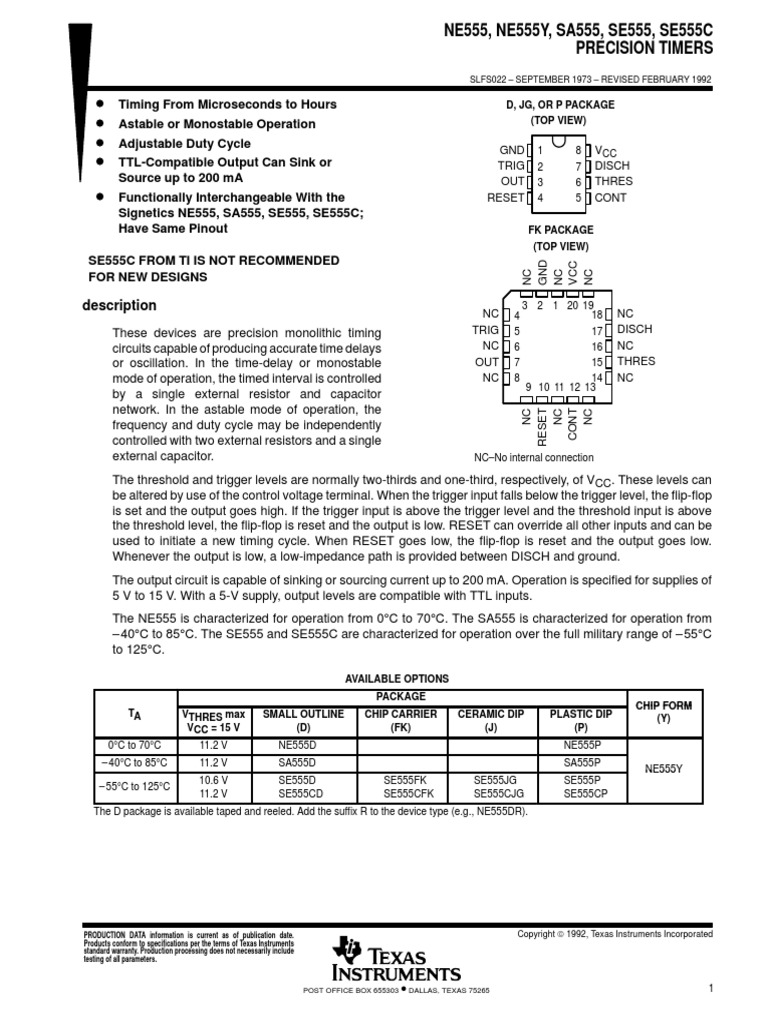 Datasheet - 555 | PDF | Electronic Circuits | Electronic Design