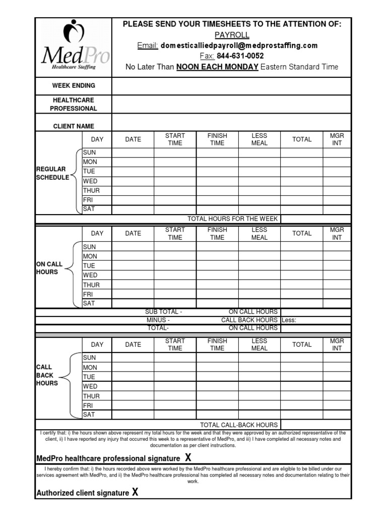 MedPro - Timesheet - Short Term - Allied | PDF | Business