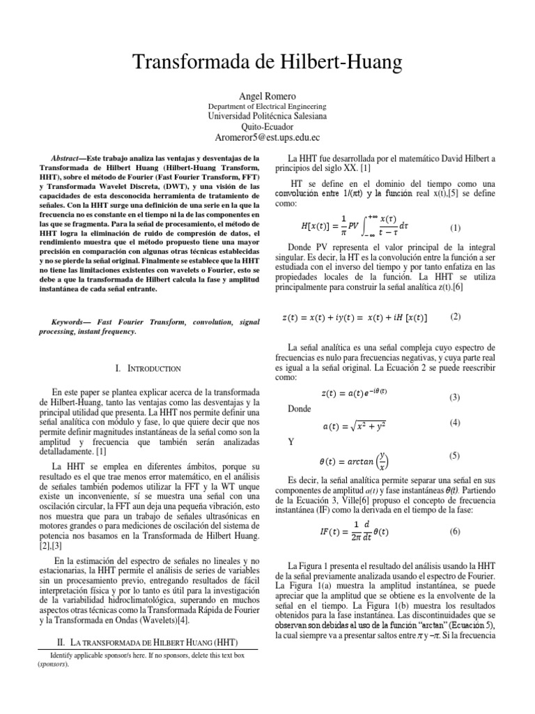 Transformada de Hilbert-Huang PDF | PDF | Densidad espectral | Wavelet