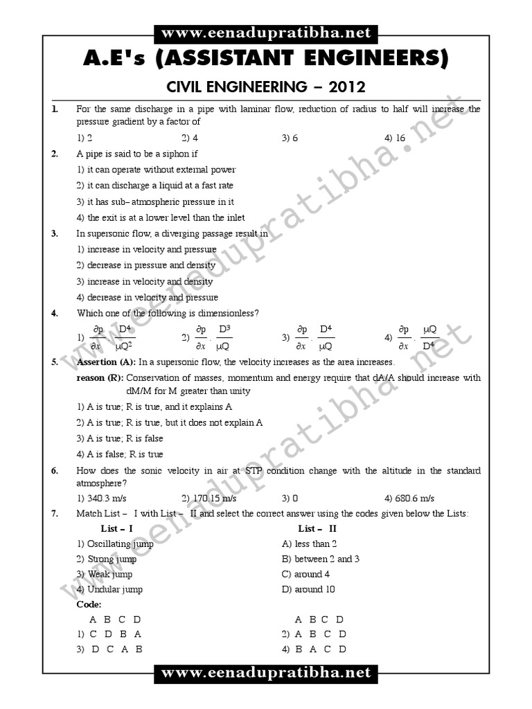 Civil Engineering Assistant Engineer Exam Questions | PDF | Stress ...