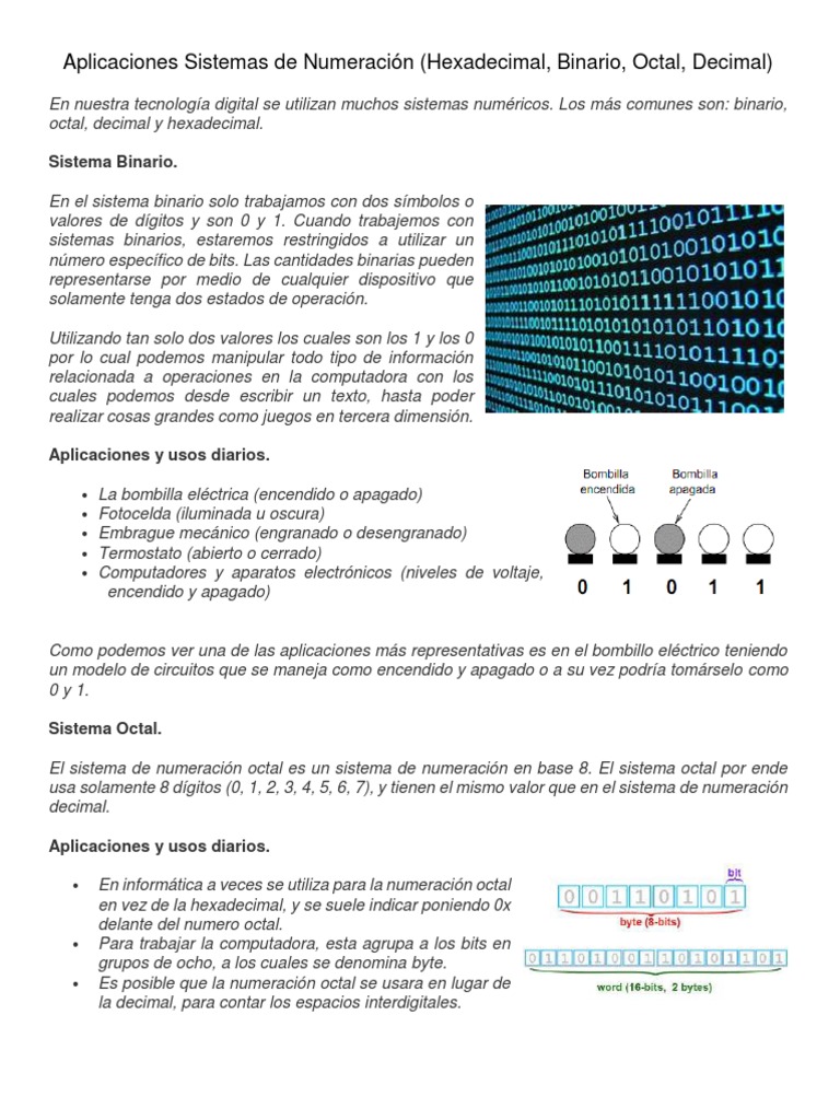 Sistemas Numéricos Binario, Octal, Hexa y Decimal | PDF | Poco ...