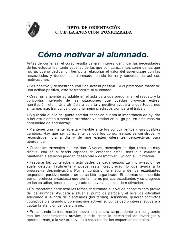 Cómo Motivar Al Alumnado | PDF | Prueba (evaluación) | Motivación