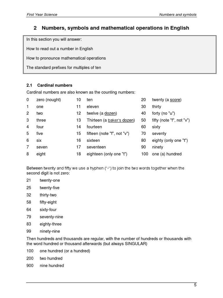 Pronouncing Numbers and Symbols | PDF | Pi | Fraction (Mathematics)