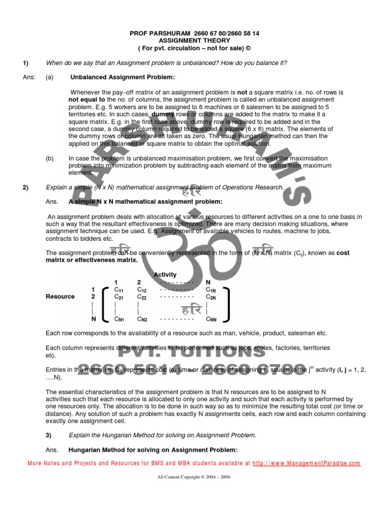 Assignment Theory Pdf Mathematical Optimization Matrix Mathematics
