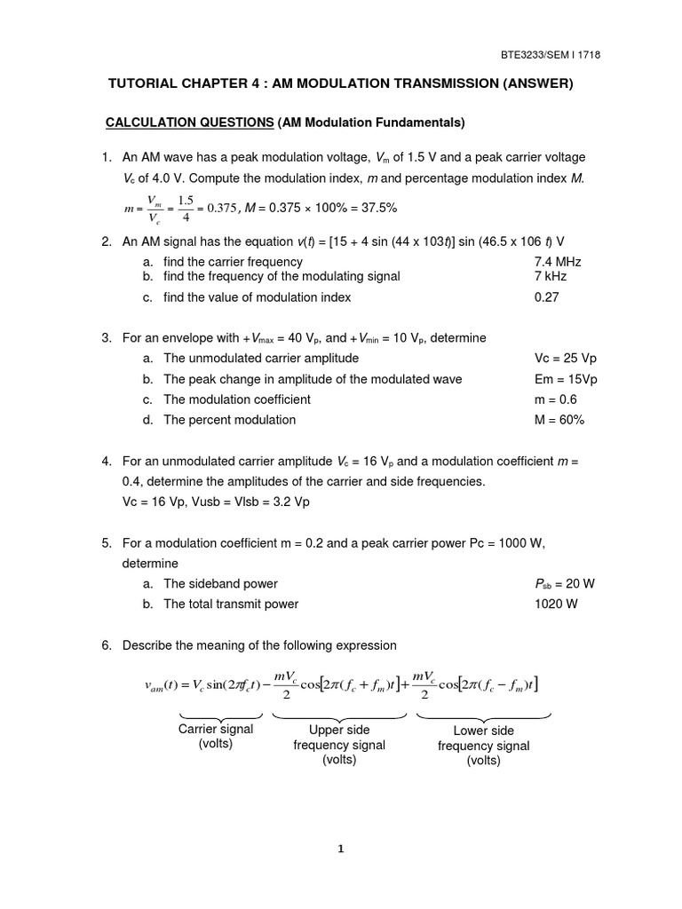 Tutorial Chapter 4 - Ans | PDF | Amplitude | Modulation