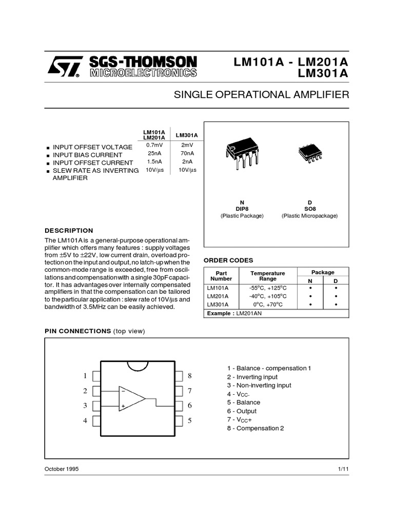 Datasheet LM301 | PDF | Operational Amplifier | Amplifier