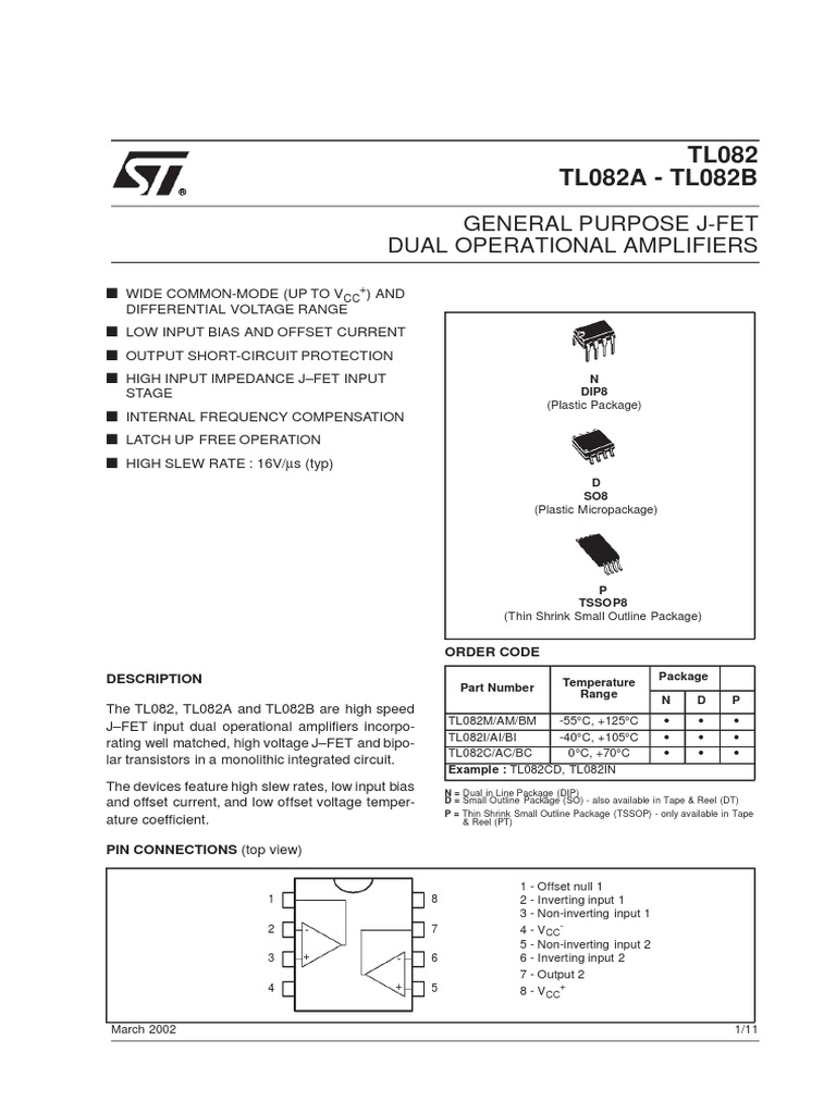 Datasheet TL082 PDF | PDF | Amplifier | Operational Amplifier
