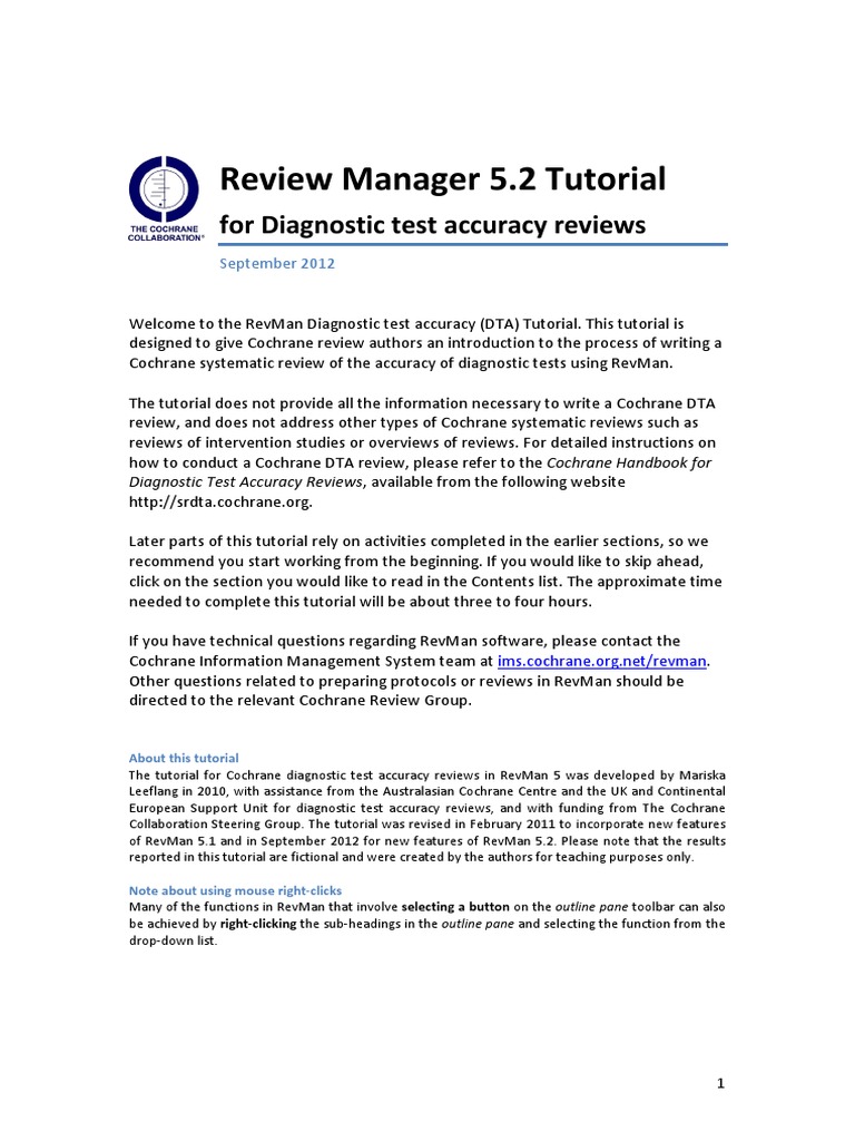 An Introduction to Writing a Cochrane Diagnostic Test Accuracy Review ...