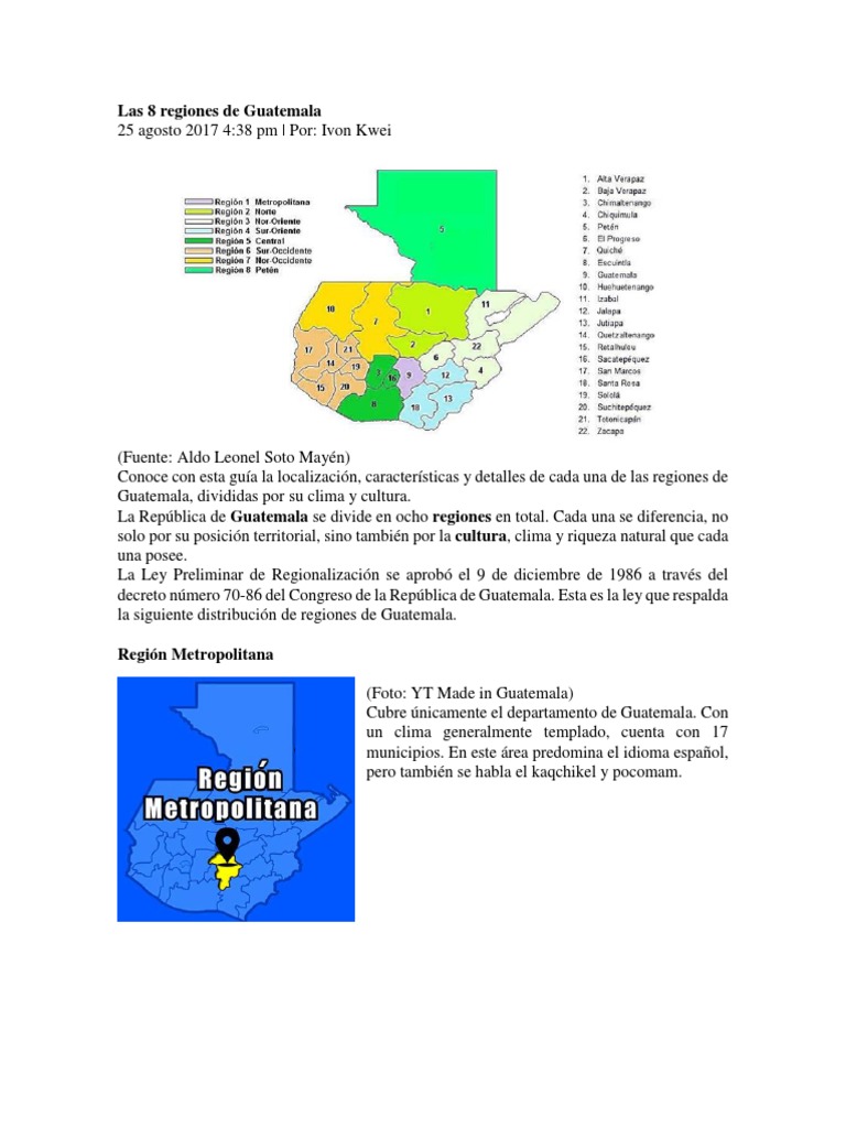 Las 8 Regiones de Guatemala y Aspectos Geograficos | PDF | Guatemala ...