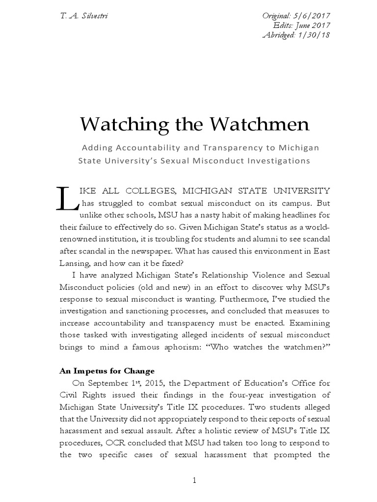 Watching The Watchmen by T. A. Silvestri | PDF | Title Ix | Sexual ...