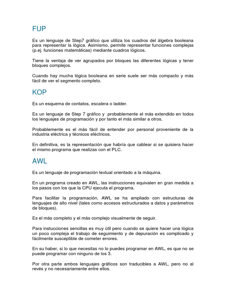 FUP | Lenguaje de programación | Controlador lógico programable