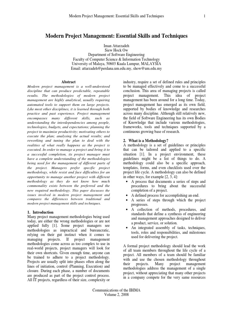 Modern Project Management: Essential Skills and Techniques | PDF | Project Management | Software ...