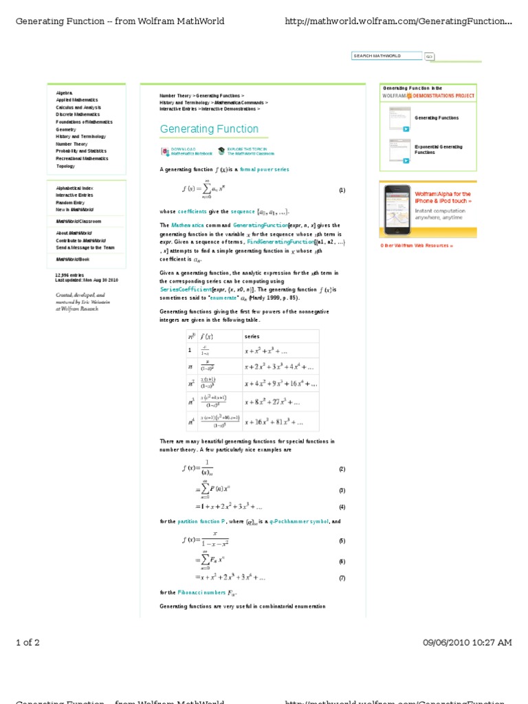 Generating Function Pdf Function Mathematics Number Theory