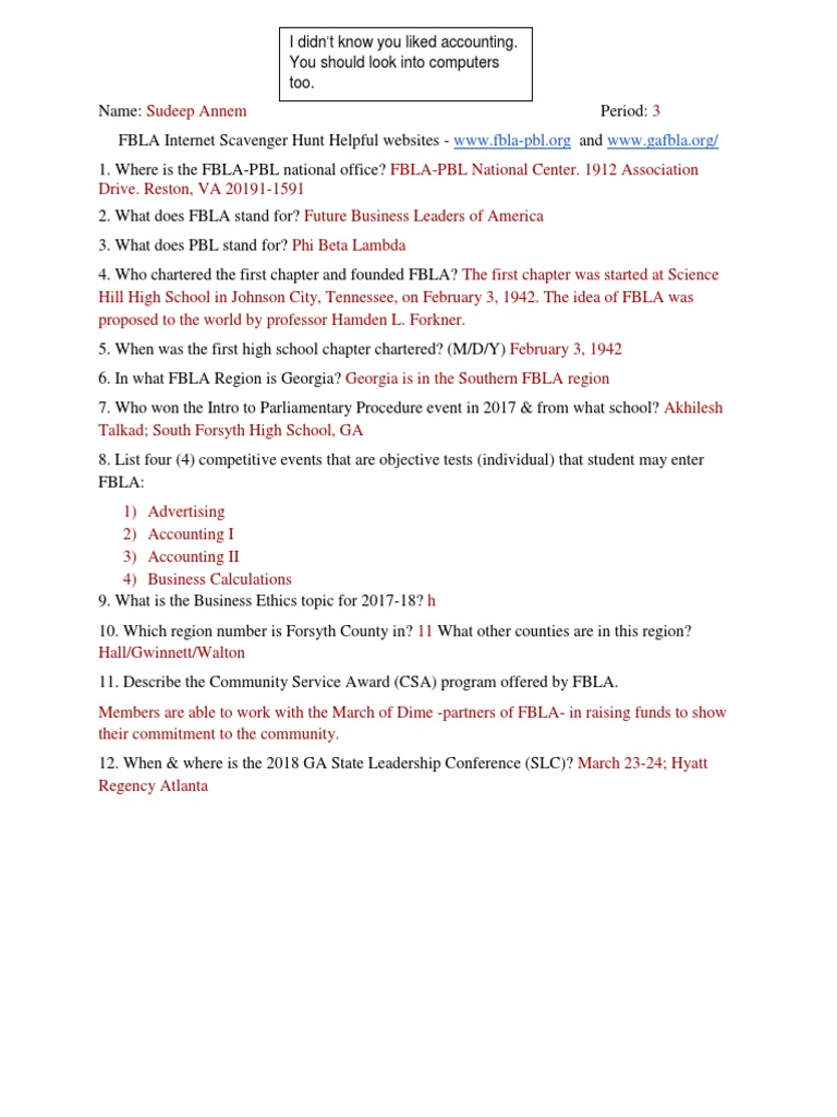 Fbla Scavenger Hunt S Annem | PDF | Business