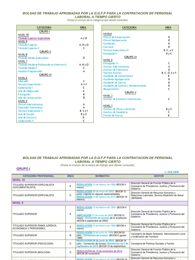 Bolsas de Trabajo Aprobadas Por DGFP | PDF | Madrid | Politica social