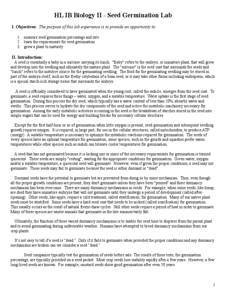 HL IB Biology II - Seed Germination Lab | PDF | Seed | Germination